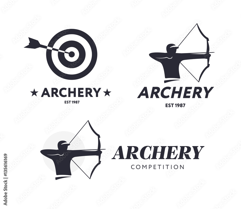Abstract archery logo. Vector badge concept. Archer with sport bow and ...