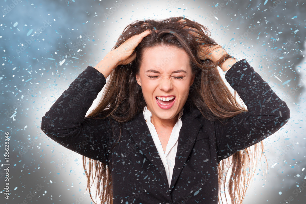 Stock-Foto „vor Glück Haare raufen “ | Adobe Stock