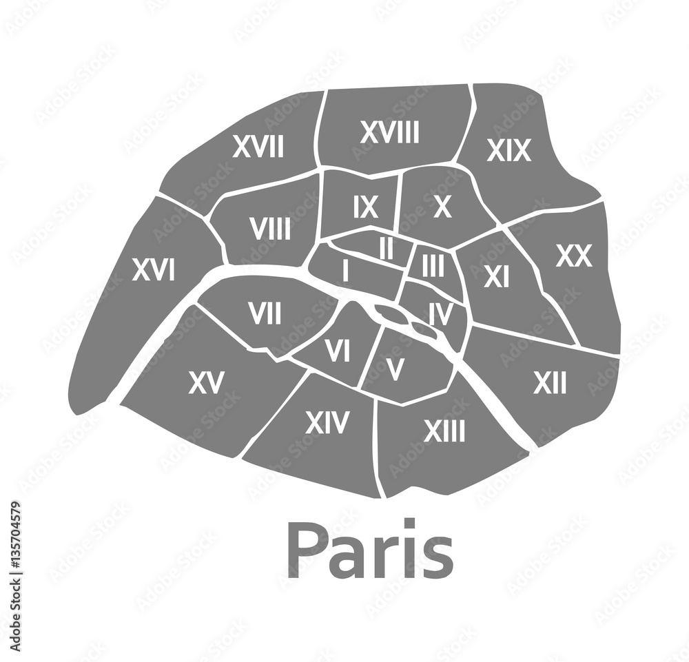 Paris administrative map Stock Illustration | Adobe Stock