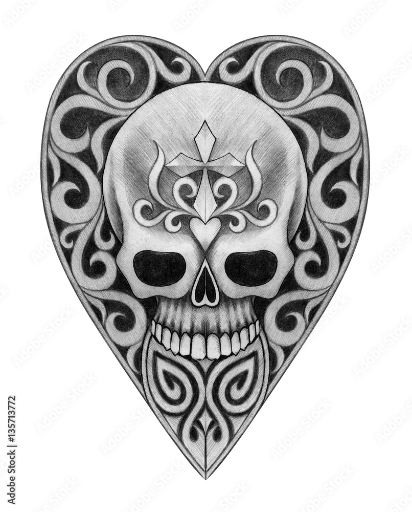 Skull heart tattoo. Art design skull mix heart and graphic for tattoo ...