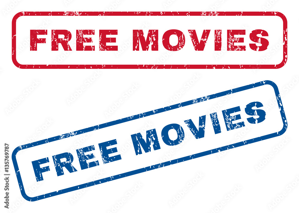 Free Movies text rubber seal stamp watermarks. Vector style is blue and ...