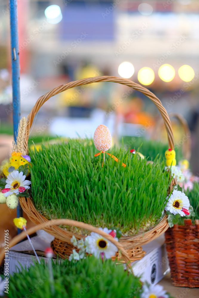 Easter baskets with grass Stock Photo | Adobe Stock