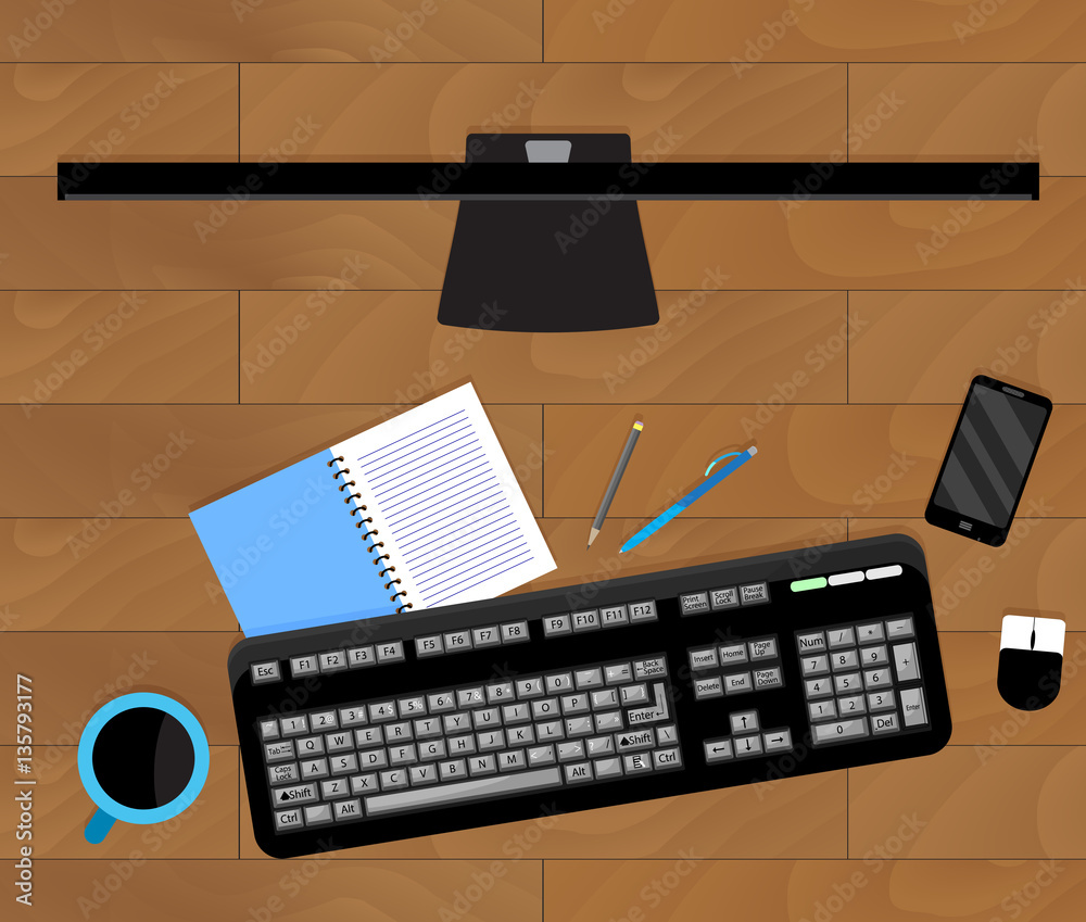 Vector de Stock Top view of workplace table | Adobe Stock