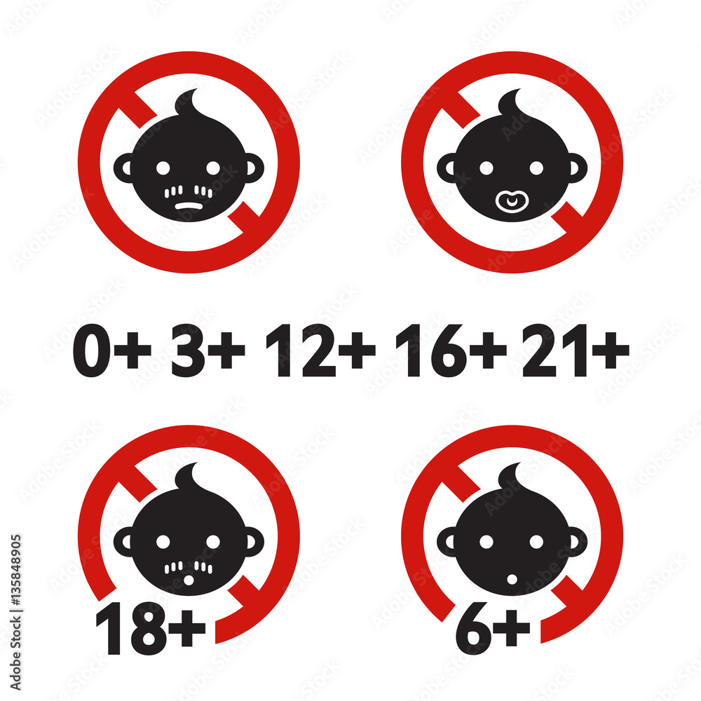 Vector illustration. Warning sign age limit. Adult only. Cartoon ...
