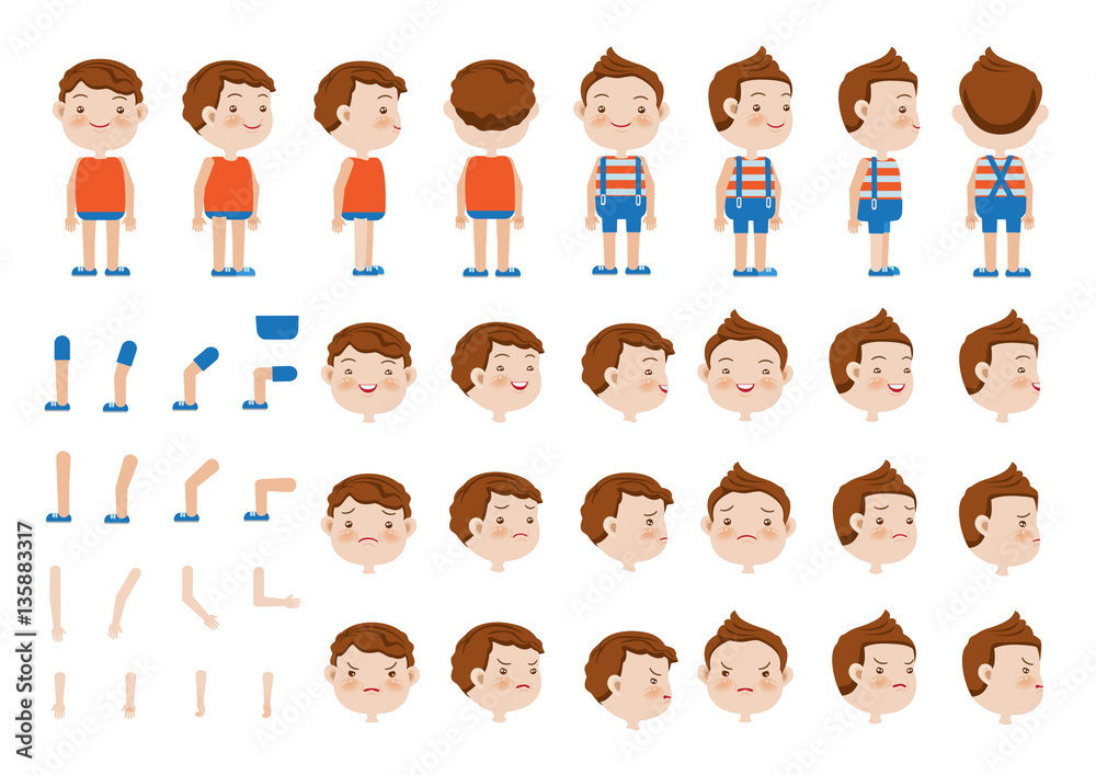 Boys character creation set. Icons with different types of faces and ...