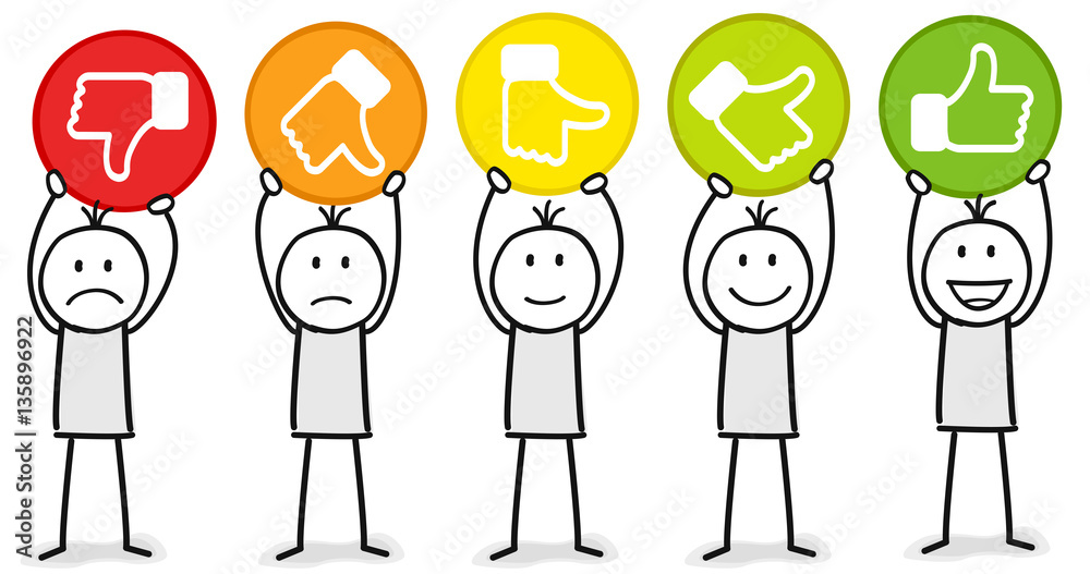 Stock-Vektorgrafik „Figuren mit Bewertungs Buttons von Schlecht bis ...