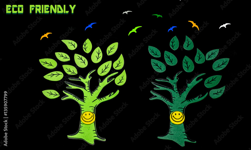 Child creativity on ecology environment concept with trees and flying ...