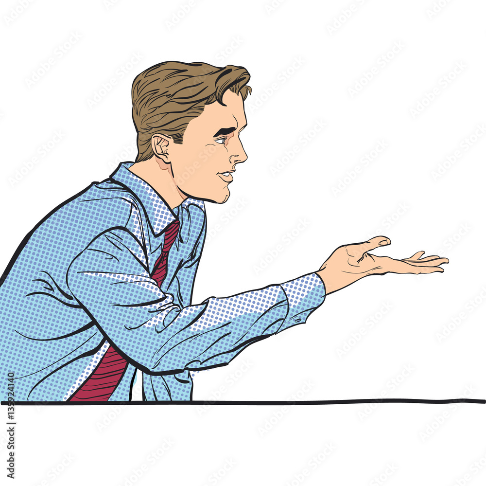 Man trying to explain something. Man making a proposal. Man proving the ...