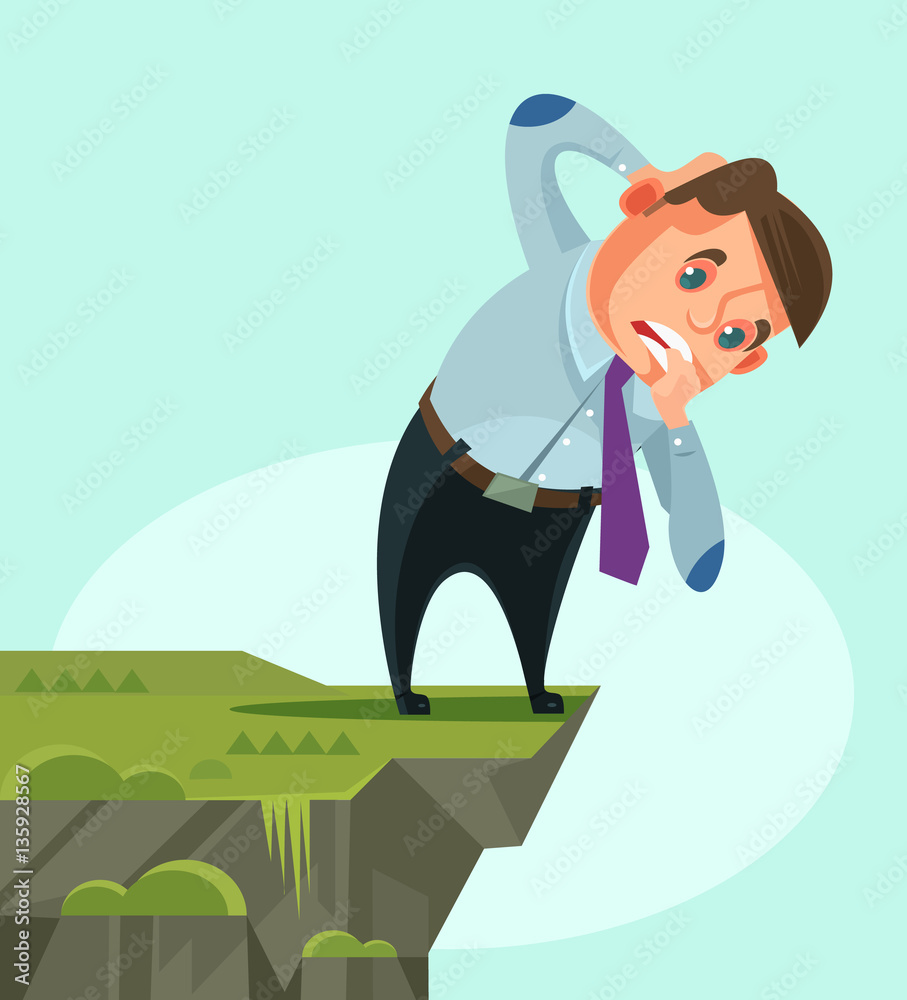 Businessman character looking down. Vector flat cartoon illustration ...