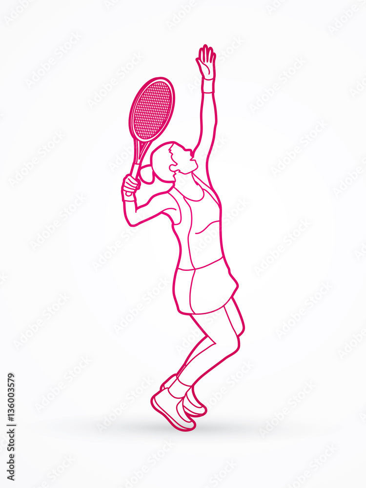 Woman tennis player serve outline graphic vector. Stock Vector | Adobe ...