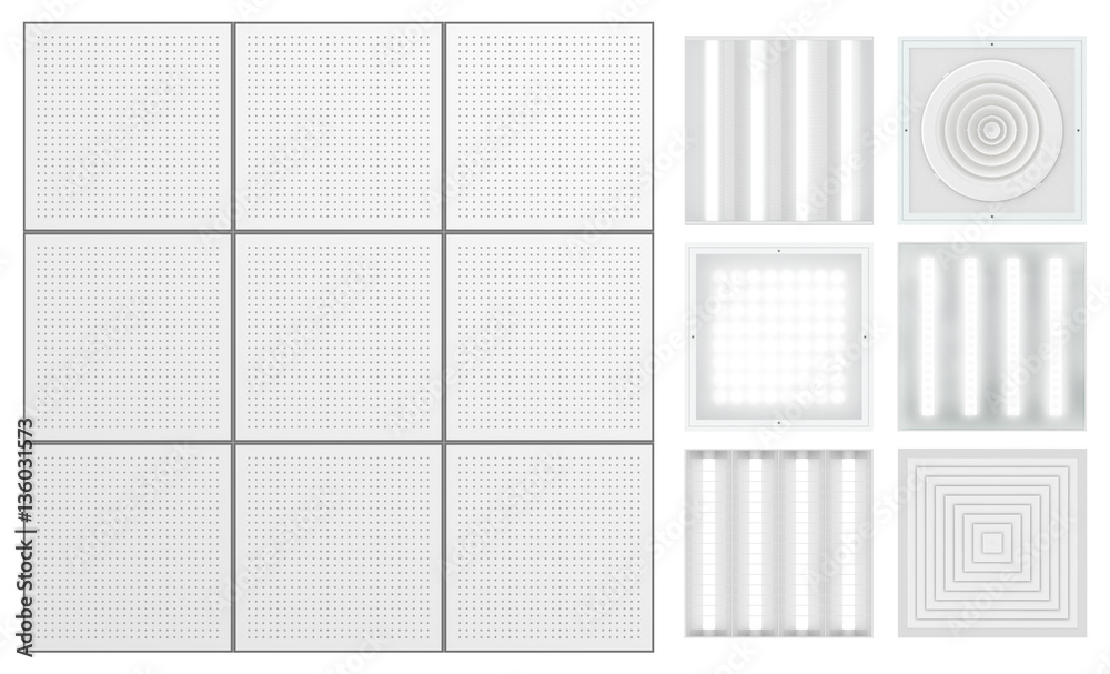 Suspended ceiling with perforated tape. Set for a modular ceiling ...