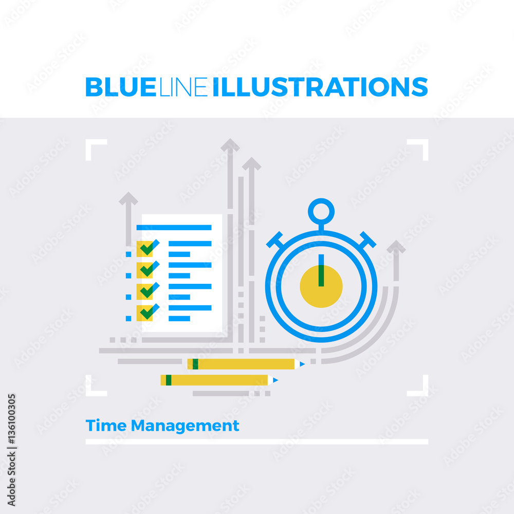 Time Management Blue Line Illustration. Stock Vector | Adobe Stock