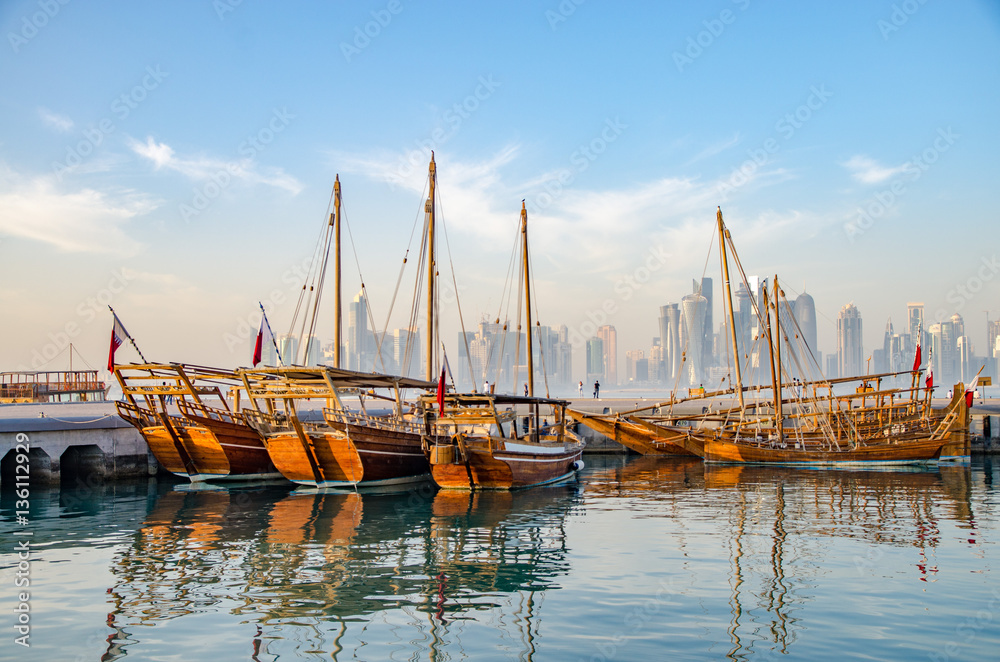 Old style ships in Doha, Qatar Stock Photo | Adobe Stock