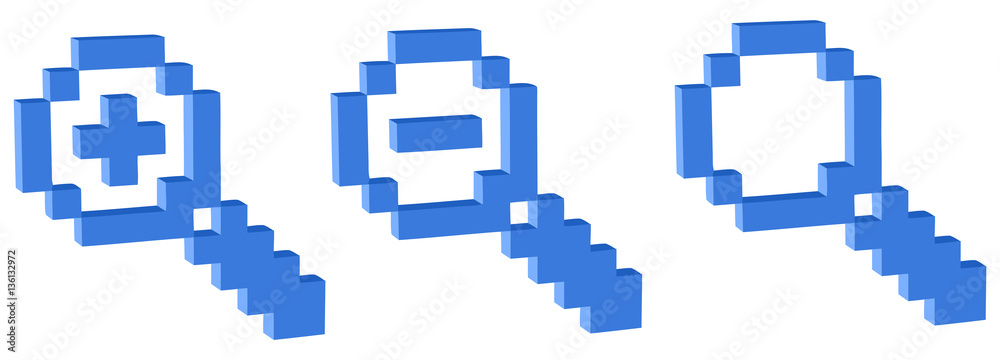 Magnifier icons of 3D pixel art for design project - vector ...