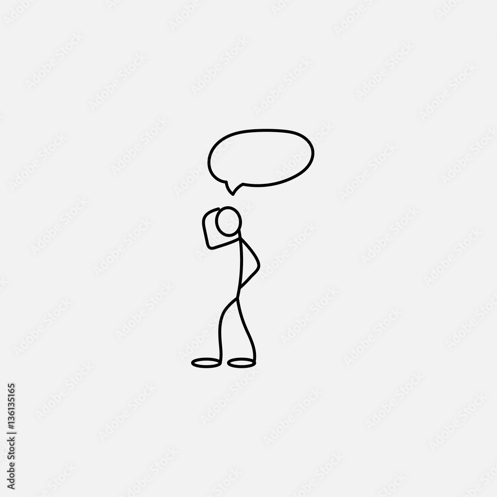 Cartoon icon of sketch stick figure in cute miniature scenes. Stock ...