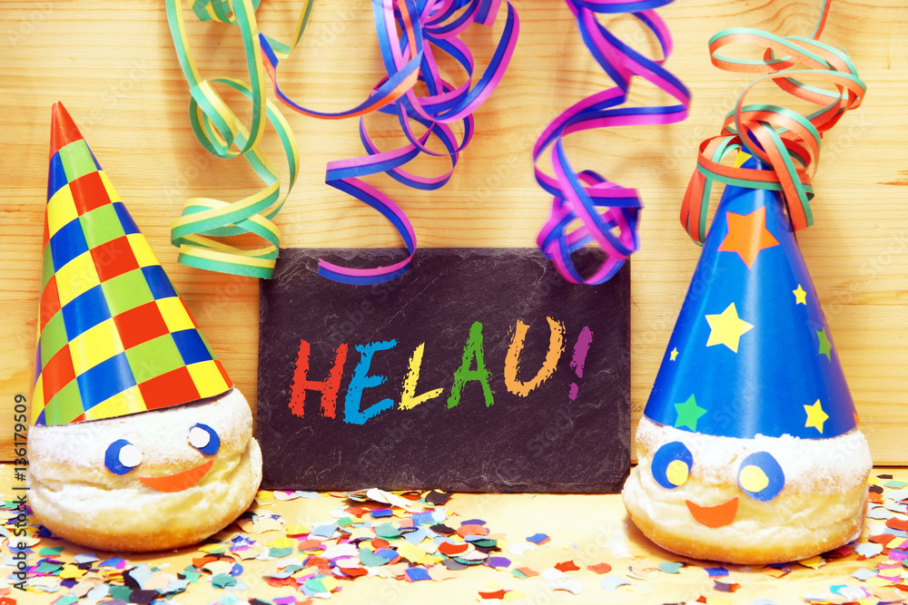 Fasching, Karneval, Fastnacht, Tafel mit Schrift "Helau ...