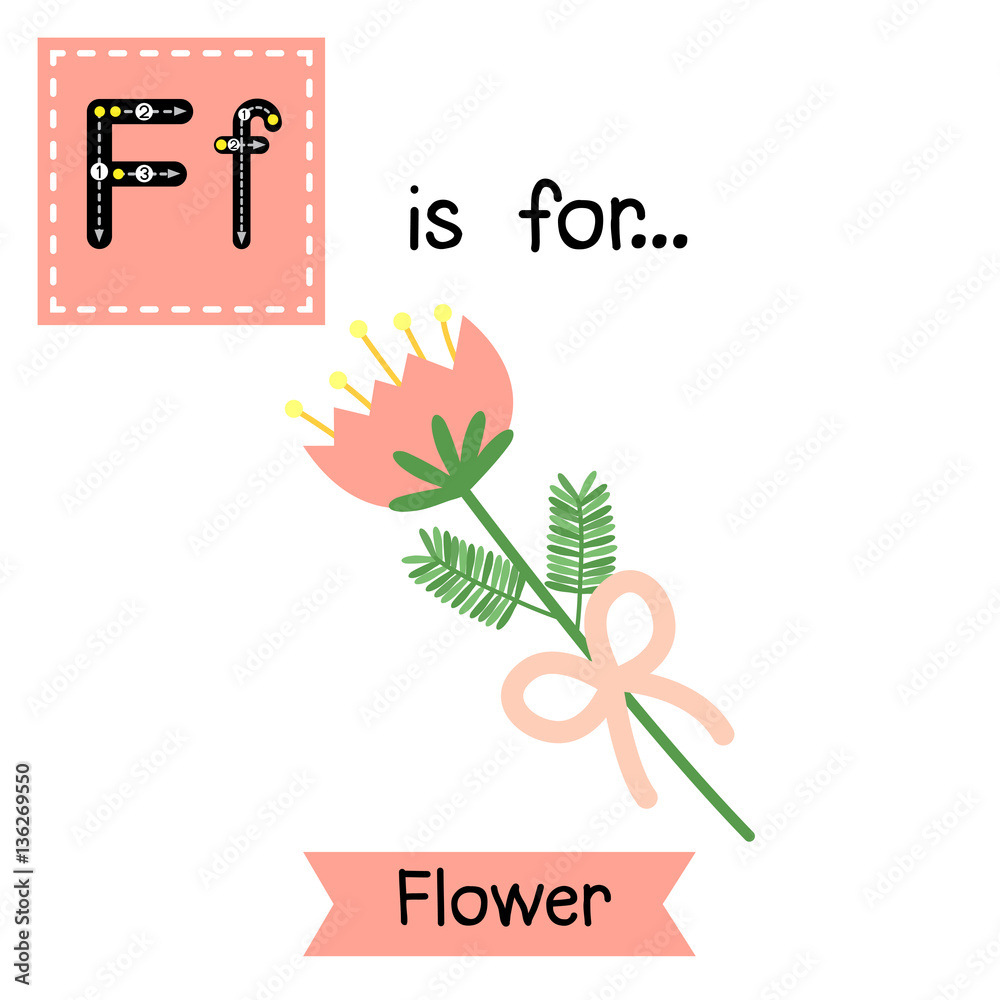 Cute children ABC alphabet F letter tracing flashcard of Flower for ...