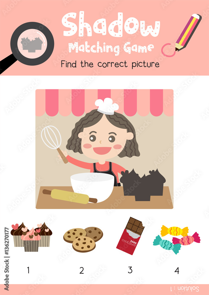 Shadow matching game by finding the correct picture of cupcake for ...
