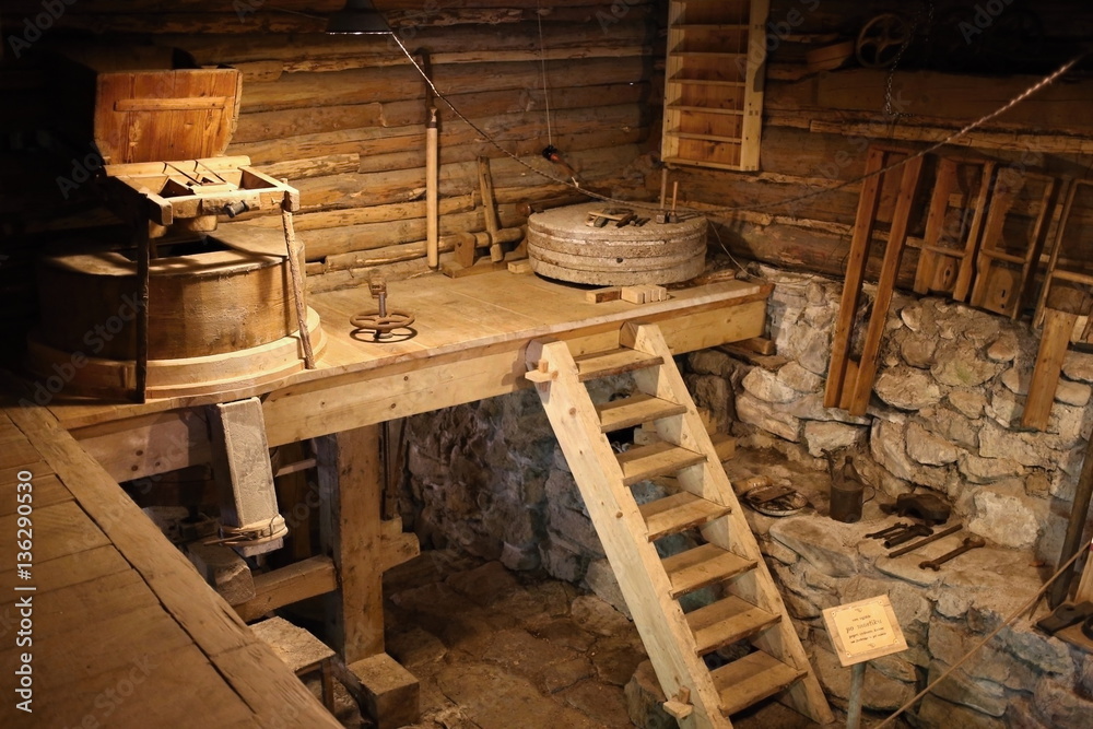 Inside water mill in Kvacianska dolina, Slovakia. Historical Interior ...