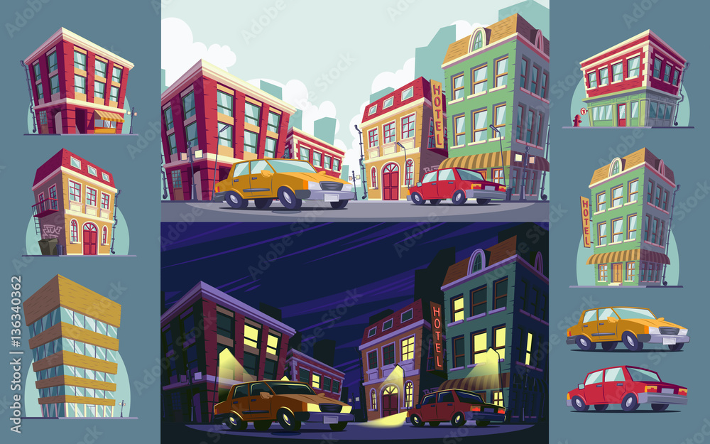Vector cartoon illustration of the historic urban area Stock Vector ...