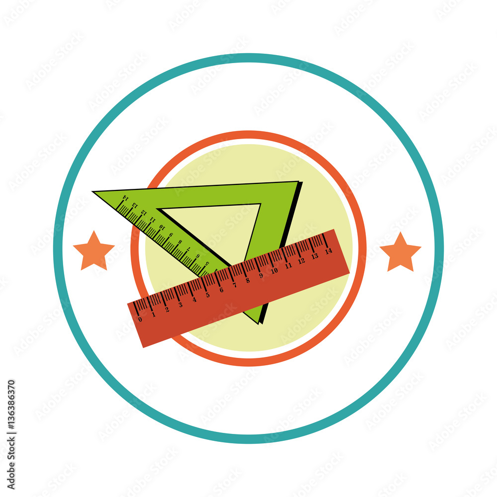 silhouette color with rule and angle ruler in circular frame vector ...