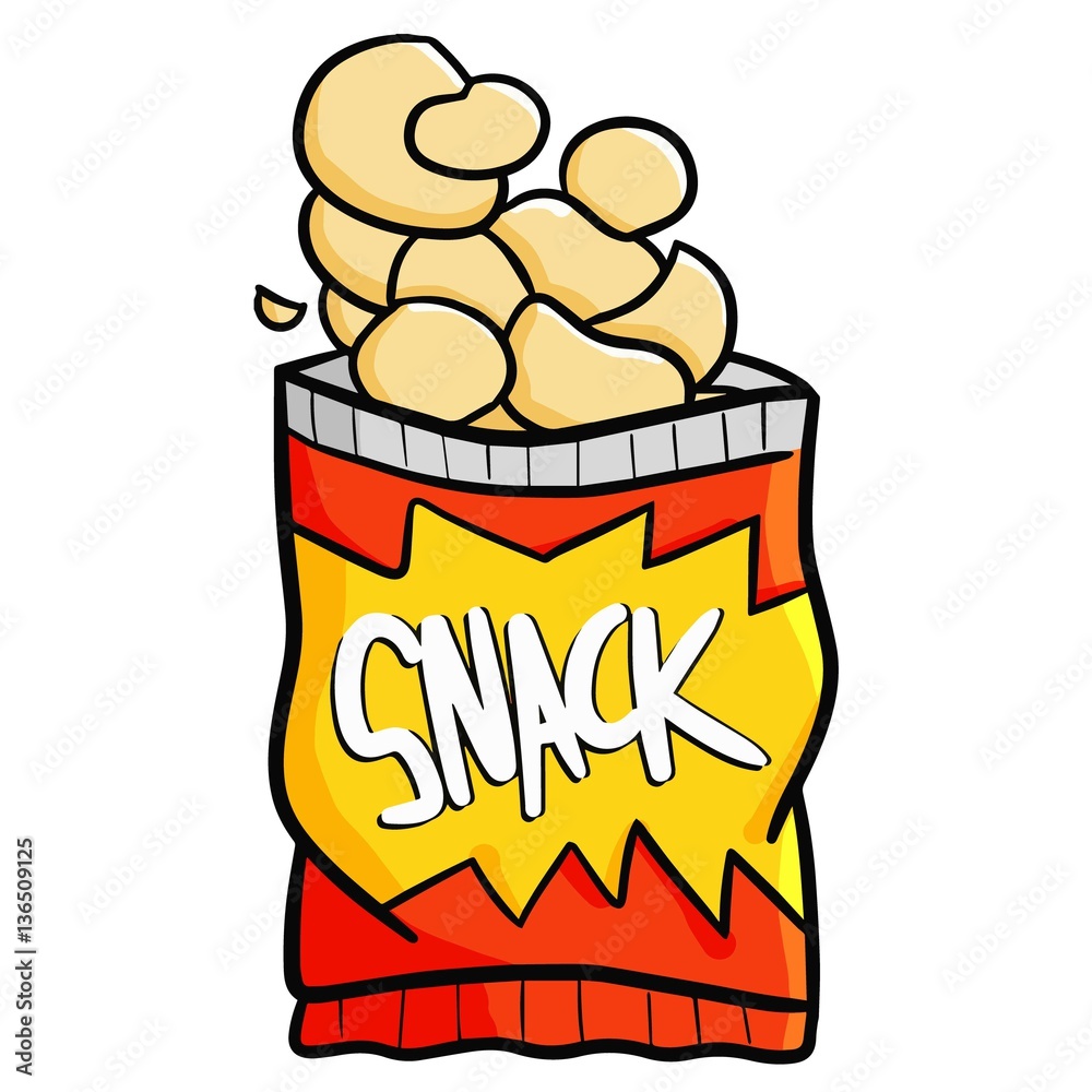 Cartoon Red snack packaging with its contents go out - vector. Stock ...