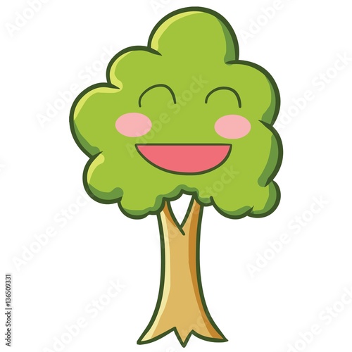 Funny and cute smiling green tree cartoon - vector. Stock ベクター | Adobe ...