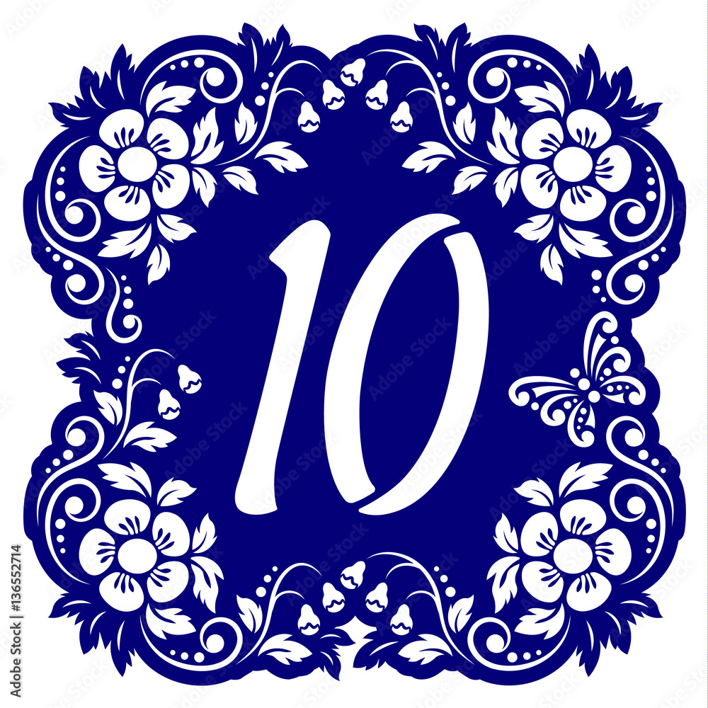 Laser cutting numbers template. Openwork card with flowers, leaves ...