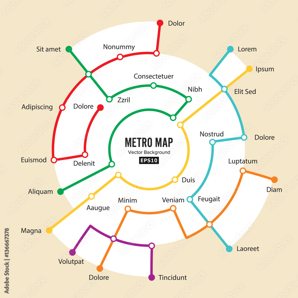 Metro Map Vector. Imaginary Underground Map. Colorful Background With ...