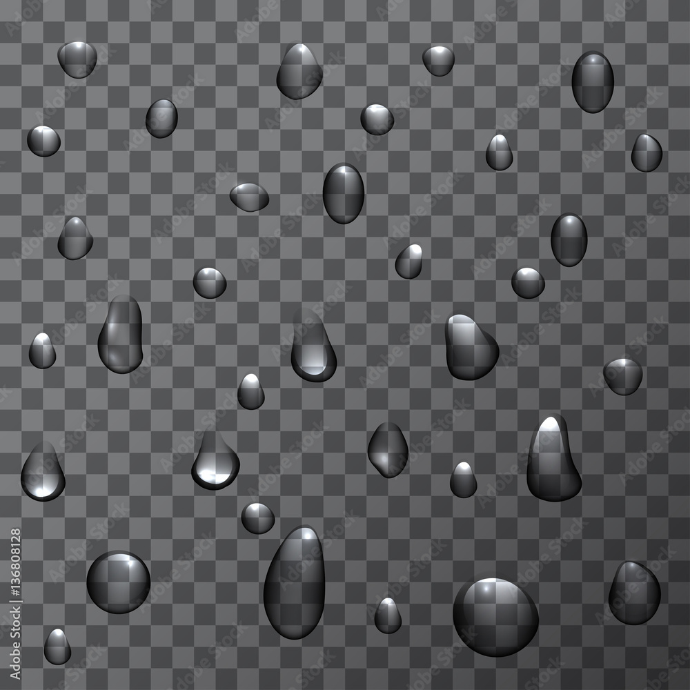 Set of realistic water drops on a transparent background. Vector ...
