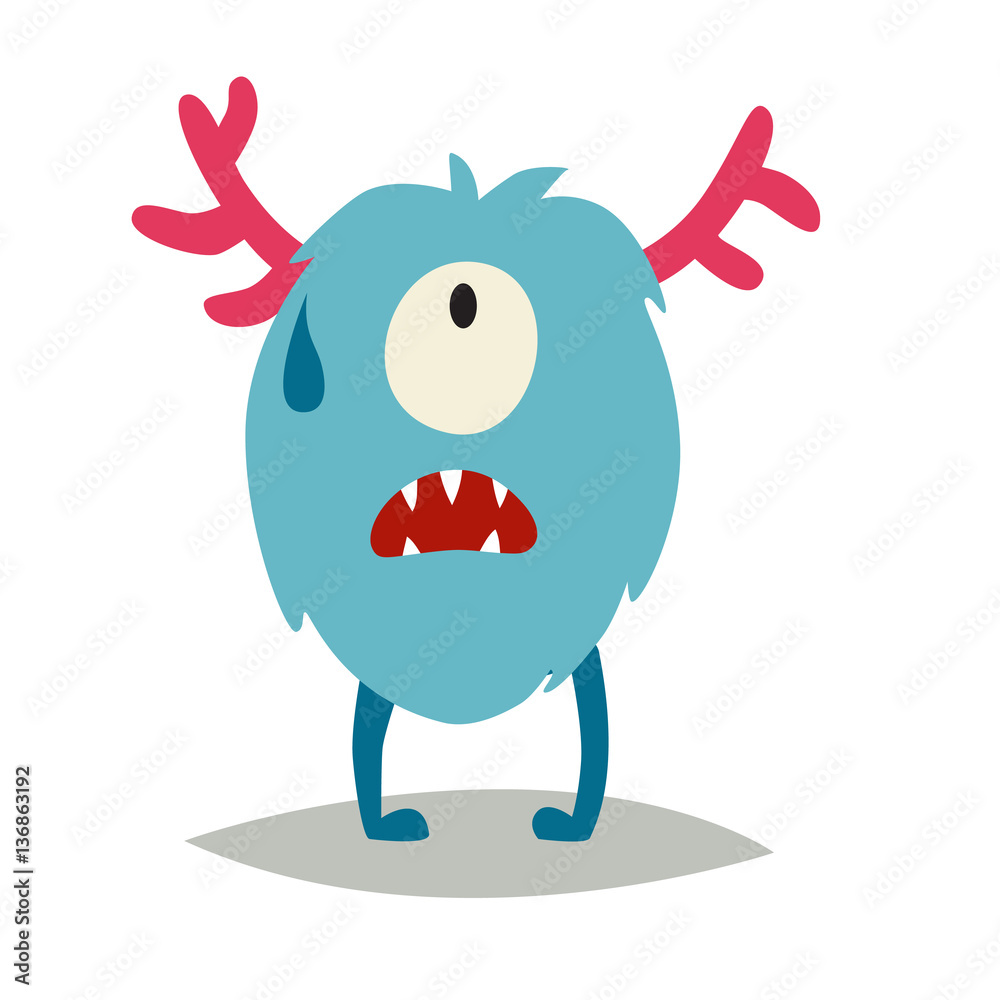 Emoji crying monster. Cute upset cyclop vector illustration. Cartoon ...