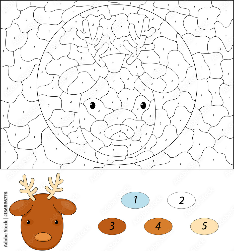 Cartoon reindeer. Color by number educational game for kids Stock ...