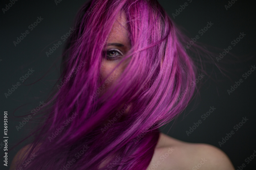 portrait attractive girl with violet hair Stock Photo | Adobe Stock