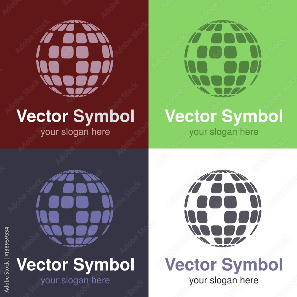 Vector set of abstract green, red, blue and black white logo globe ...