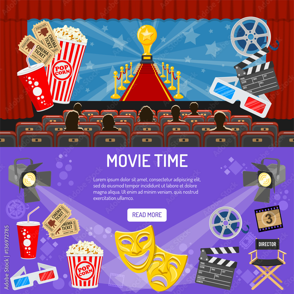 Cinema and Movie horizontal banners Stock Vector | Adobe Stock