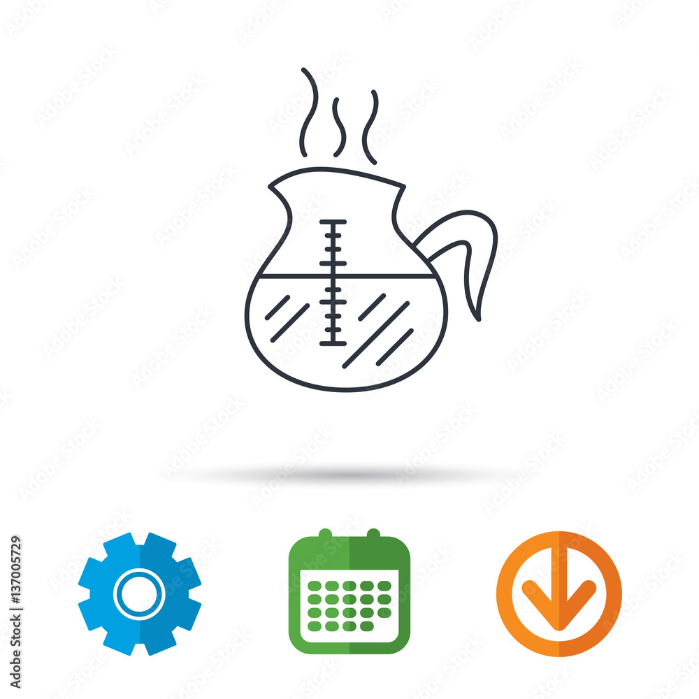 Coffee kettle icon. Hot drink pot sign. Calendar, cogwheel and download ...