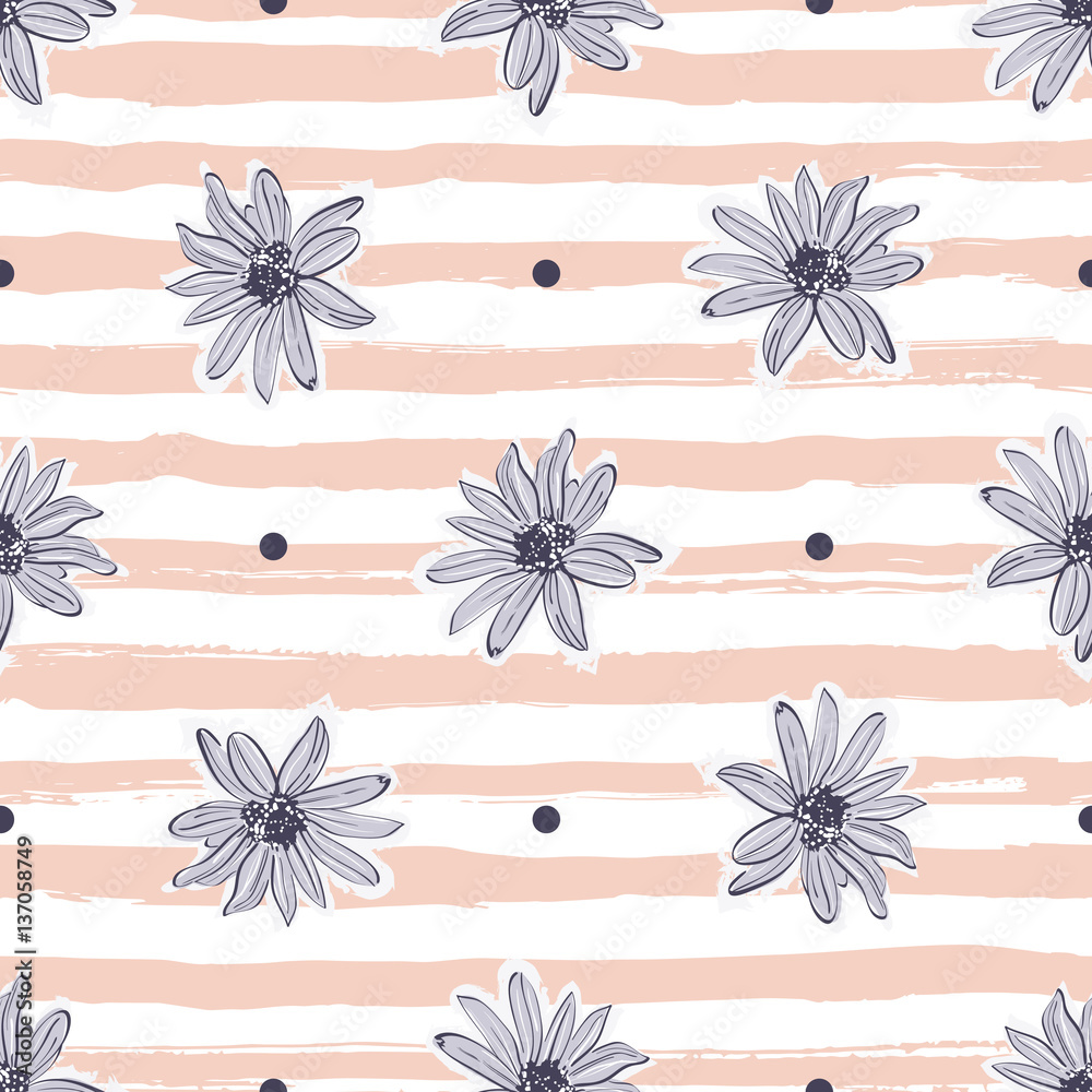 Pastel flower pattern seamless Trendy striped background, Elegant hand ...