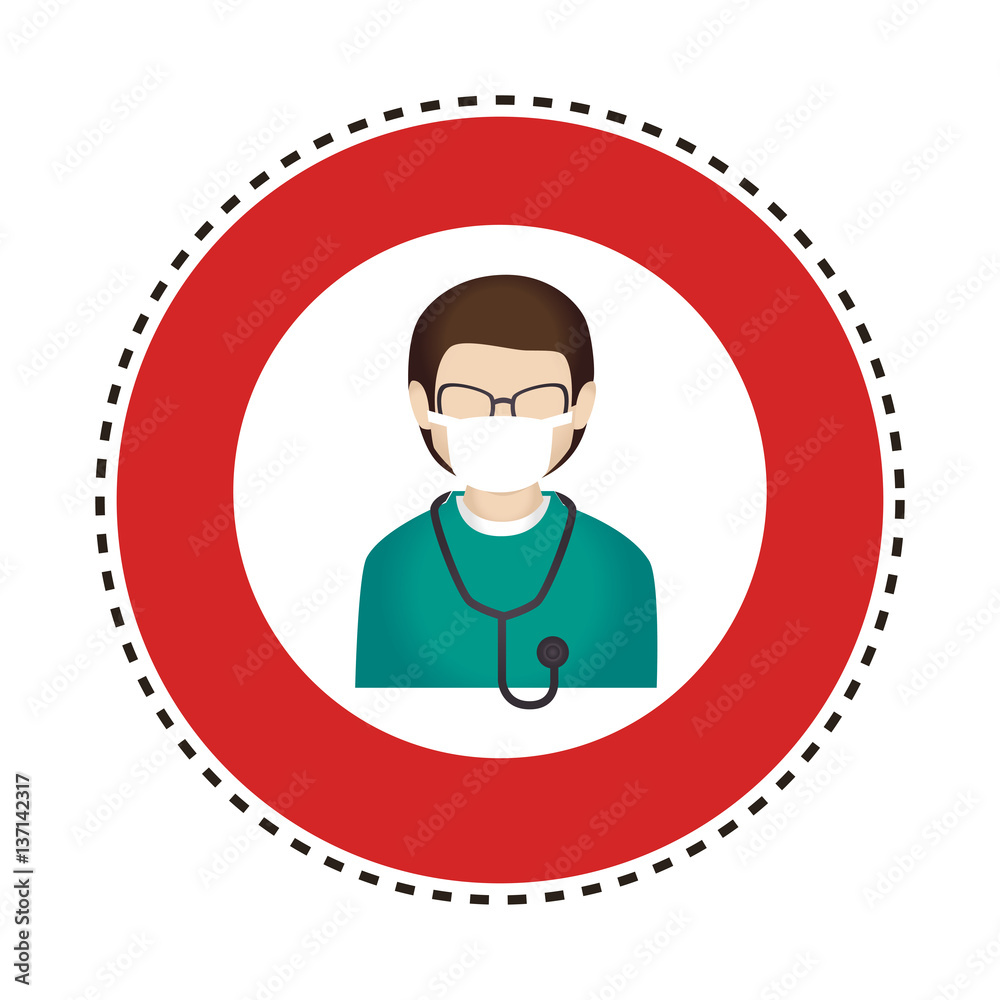 sticker circular border with silhouette male nurse half body vector ...