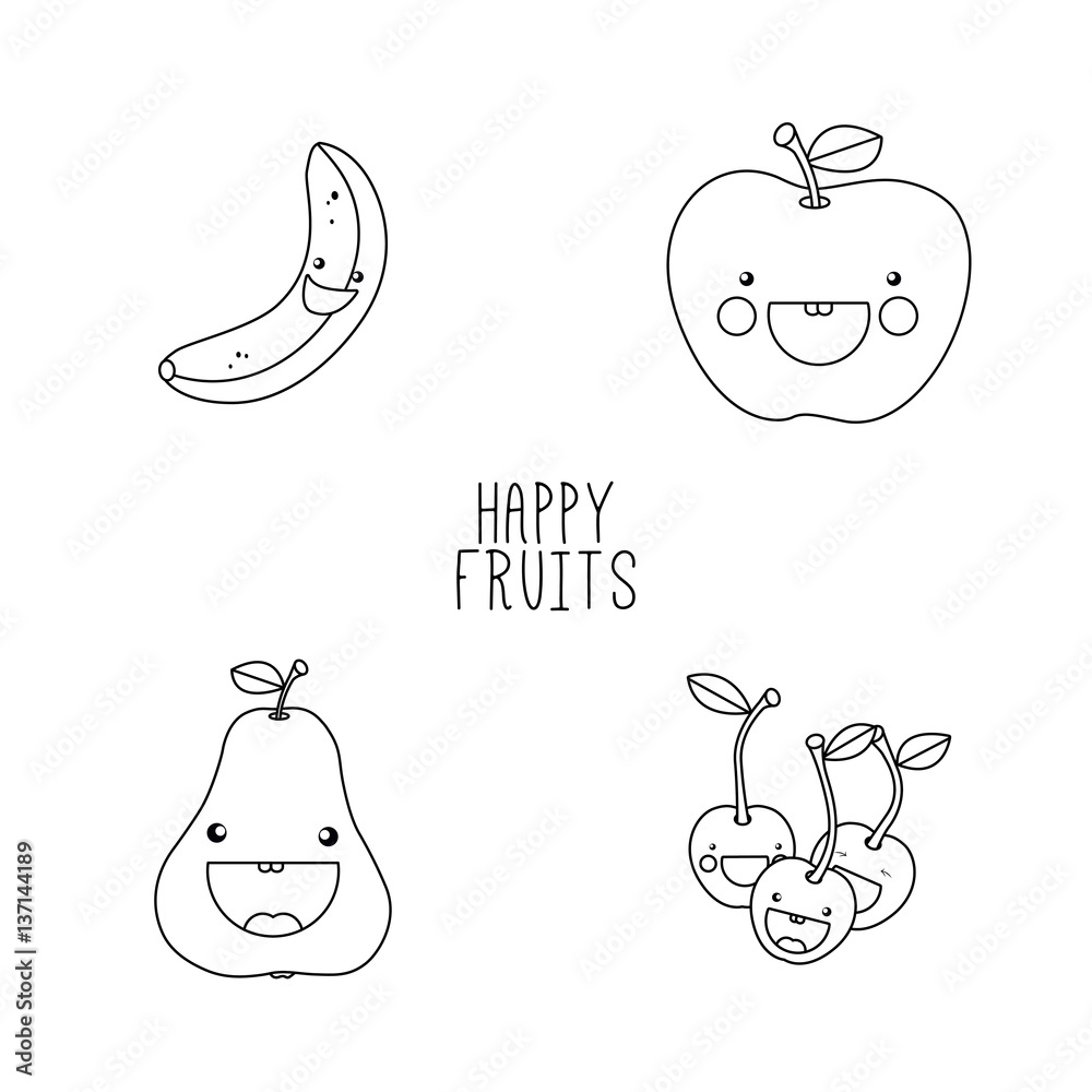 Line drawing fruits Stock Vector | Adobe Stock