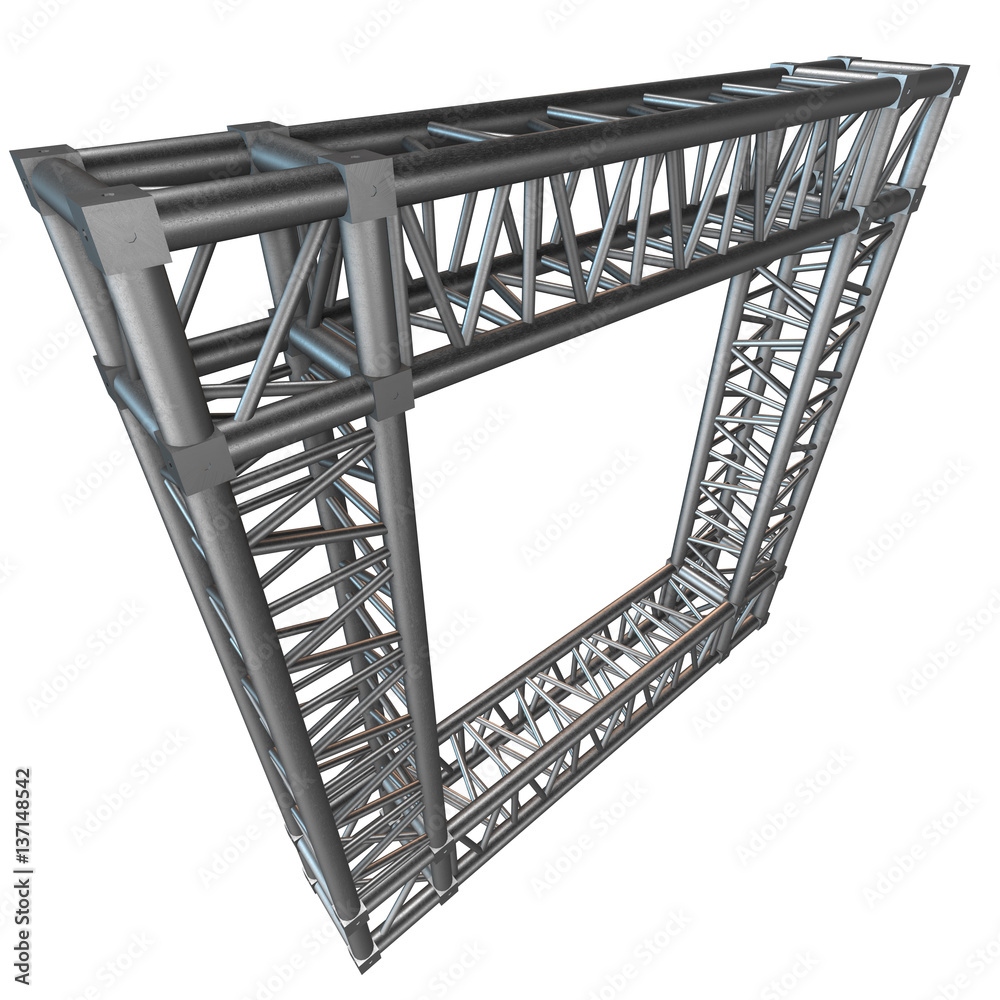 Steel truss girder rooftop frame construction. 3d render isolated on ...