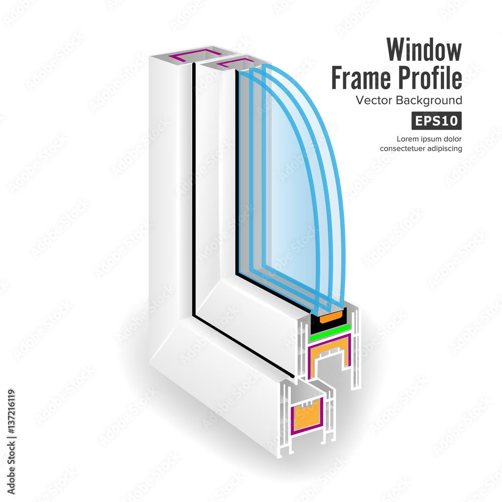 Plastic Window Frame Profile. Structure Corner Window. Three ...