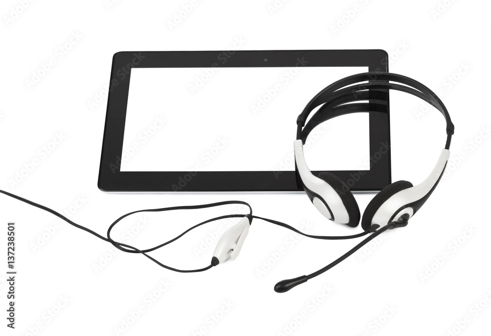 Touchpad pc and headphones Stock Photo | Adobe Stock