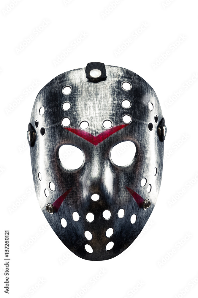 Hockey mask of serial killer isolated on white Stock Photo | Adobe Stock