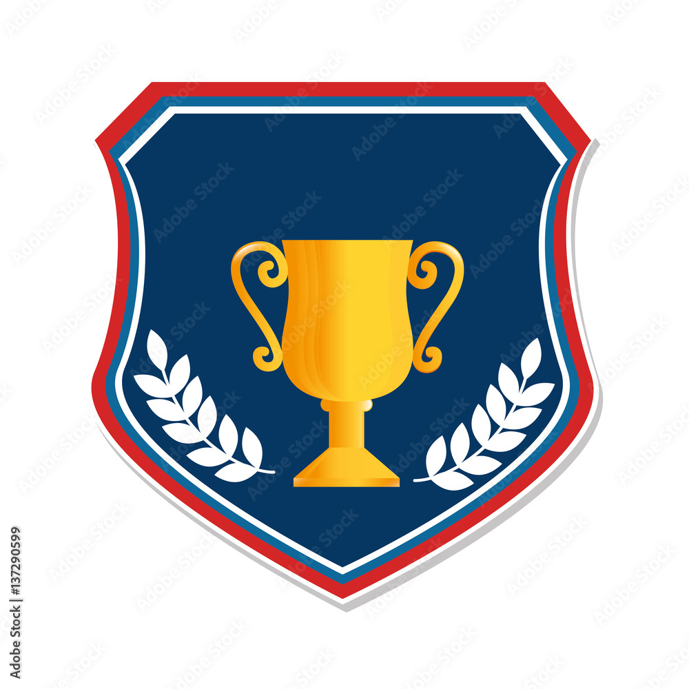 colorful shield with trophy cup and olive branchs vector illustration ...