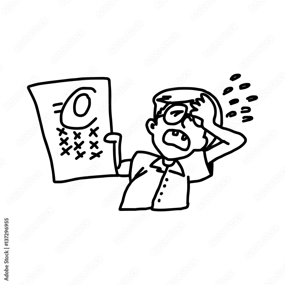 Stock-Vektorgrafik „boy with glasses showing his failed exam ...