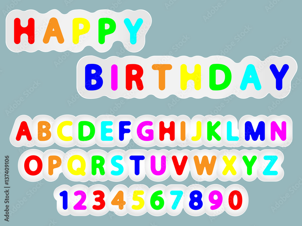 flat vector rounded colorfull font alphabet letters and numerals like ...