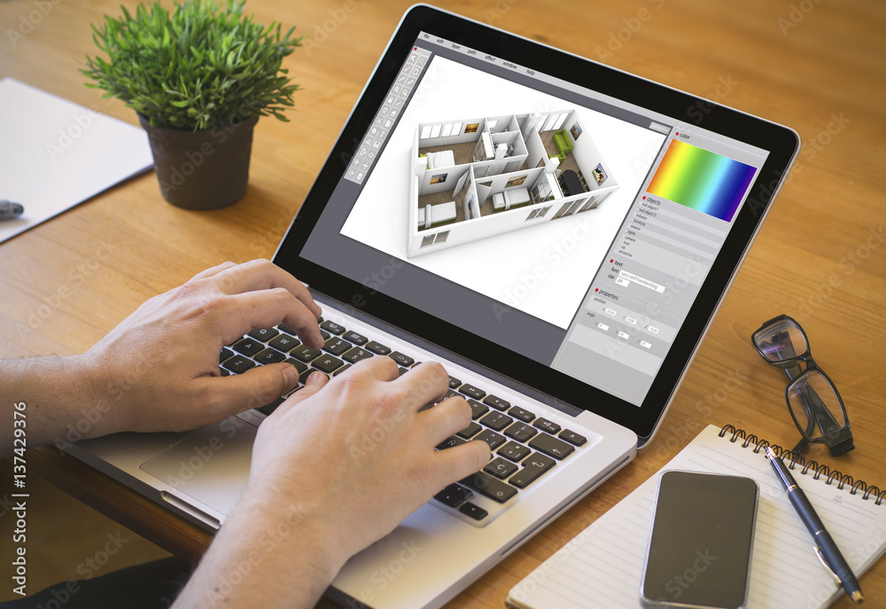 computer desktop interior design Stock Photo | Adobe Stock