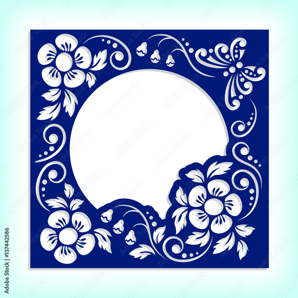 Stencil template panel frame with flowers and butterflies. May be used ...