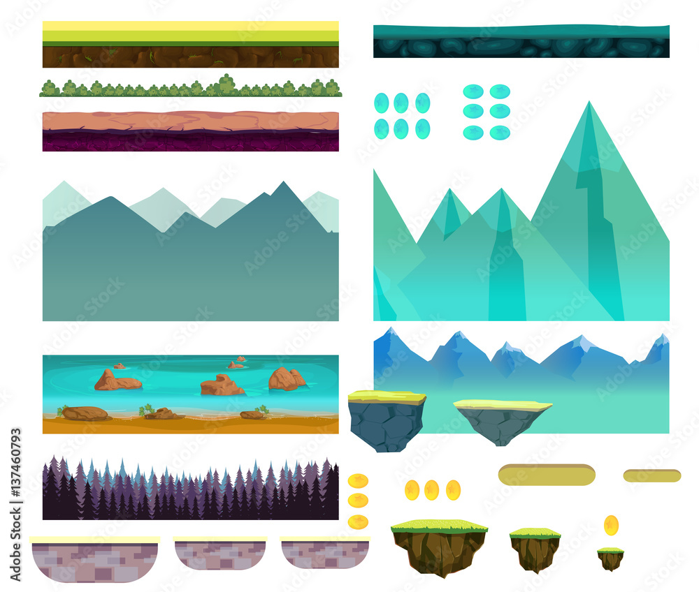 Cartoon nature landscape, vector unending background with ground, hills ...