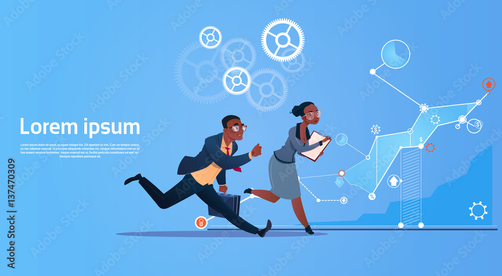 Business People Group Run Team Finance Graph Competition Concept Flat ...